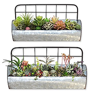 ShabbyDecor Galvanized Metal Farmhouse Wall Storage Holder Rustic Tin Shelves for Kitchen Laundry Room Bathroom Metal Hanging Wire Basket Set of 2
