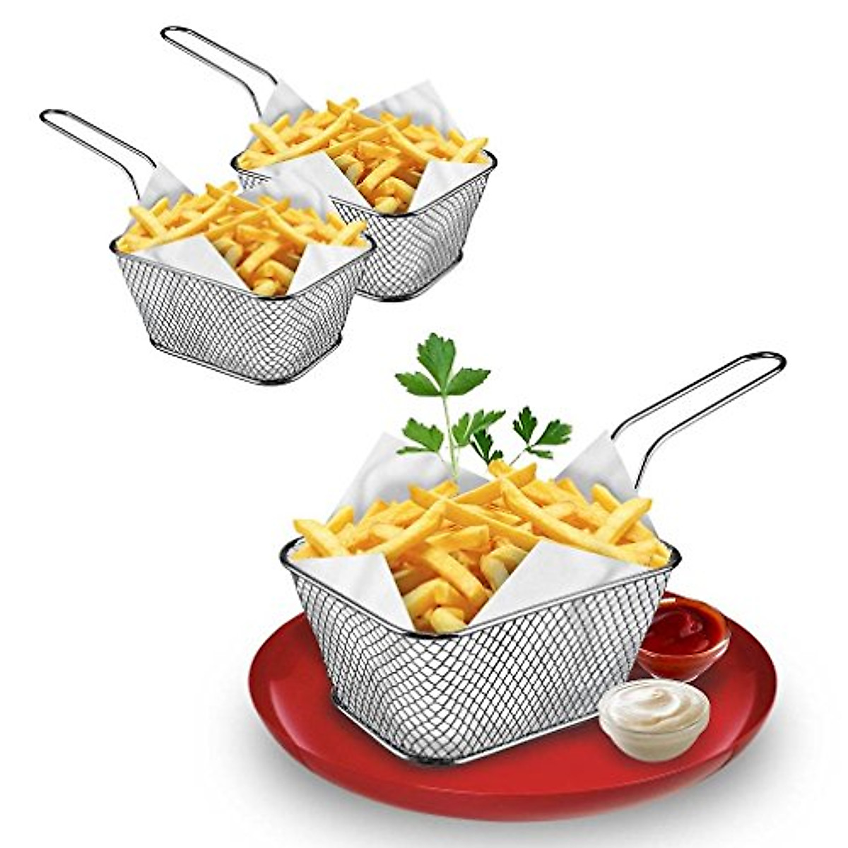 Stainless Steel Chef Basket Mini Fry Baskets Fryer Cooking French Fries Basket