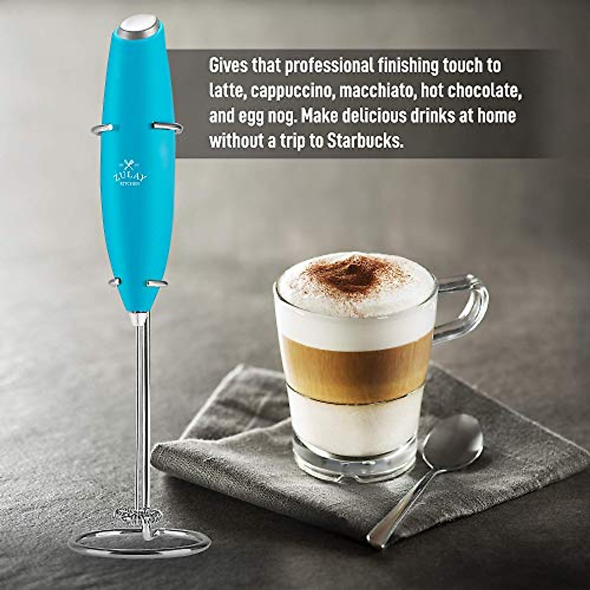 Zulay Original Milk Frother Handheld Foam Maker for Lattes - Whisk Drink Mixer for Coffee, Mini Foamer for Cappuccino, Frappe, Matcha, Hot Chocolate by Milk Boss (Matte Sky Blue) (Renewed)