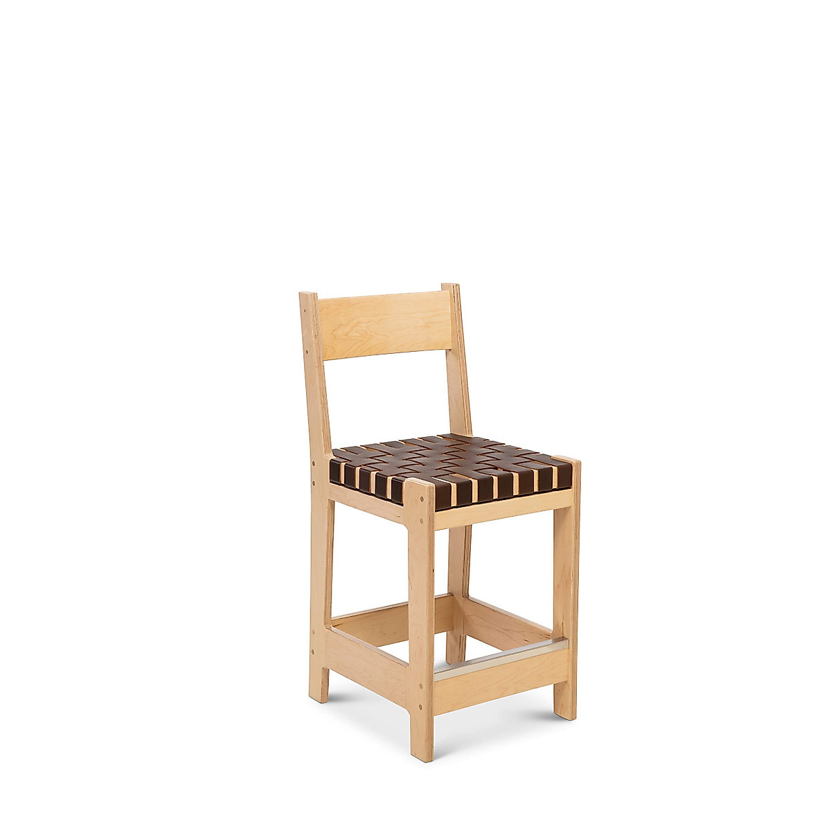 Handcrafted Counter Stool with Woven Leather Seat