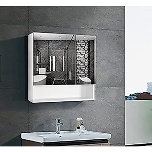 Bathroom Medicine Cabinet with Adjustable Shelf and Double Mirror Doors, Wooden Wall Mirror Cabinet Multipurpose Storage Organizer Bathroom, Living Room, White, 20.9 x 5.1 x 22.8 in