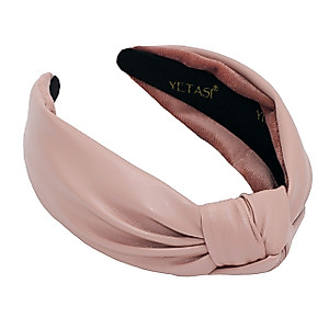 YETASI Headbands for Women Pink Trendy Head bands for Women's Hair Faux Leather Knotted Headband for Women is a Top Knot Womens Headbands Fashion Designer