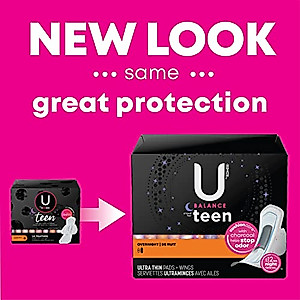 U by Kotex Balance Sized for Teens Ultra Thin Overnight Pads with Wings, 24 Count (Packaging May Vary)