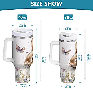 Msyxl 30 oz Insulated Stainless Steel Tumbler with Handle and Straw Lid - Leak-proof Coffee Mug for Men Women, Travel Mug Fits Cup Holder (Easter Bunny)