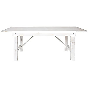 Flash Furniture HERCULES Series 7' x 40" Rectangular Antique Rustic White Solid Pine Folding Farm Table