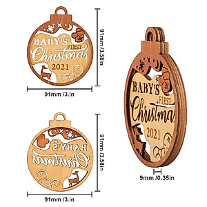 Creawoo Baby’s First Christmas 2021 Ornament, Wooden Christmas Tree Ornaments, Family Holiday 1st Xmas Keepsake Gift for New Born Baby Boys, Girls and New Parents with Hollowed Design