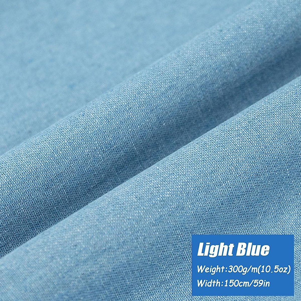 Denim 10.5 OZ 100% Cotton Fabric-150cm/59 Inches Wide Blue Washed Jean Fabric(Size:3 Yard,Color:Light Blue)