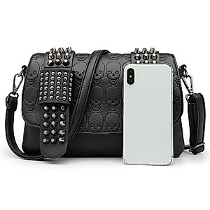 LUI SUI Women Gothic Skull Cross body Purse Bags Skull Rivet Shoulder Bag Purse