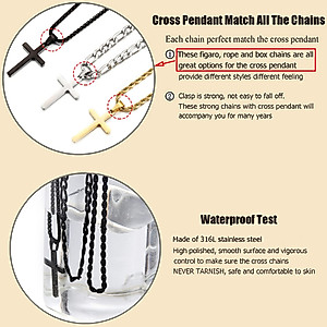 HSWYFCJY 3Pcs Set Cross Necklace for Men, Mens Cross Necklace Cross Chain Layered Stainless Steel Rope Figaro Chains for Women Boys Gold Silver Black (20inch/22inch)