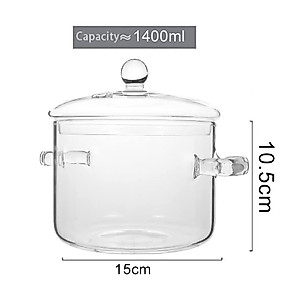 Glass Saucepan with Cover, 1400ml Stovetop Cooking Pot with Lid and Handle Simmer Pot Clear Soup Pot, High Borosilicate Glass Cookware