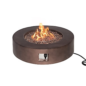 SUNBURY Outdoor 42-Inch Propane Fire Pit, Circular Dark Brown Concrete Patio Fire Table 50,000 BTU w Waterproof Cover, Lava Rocks