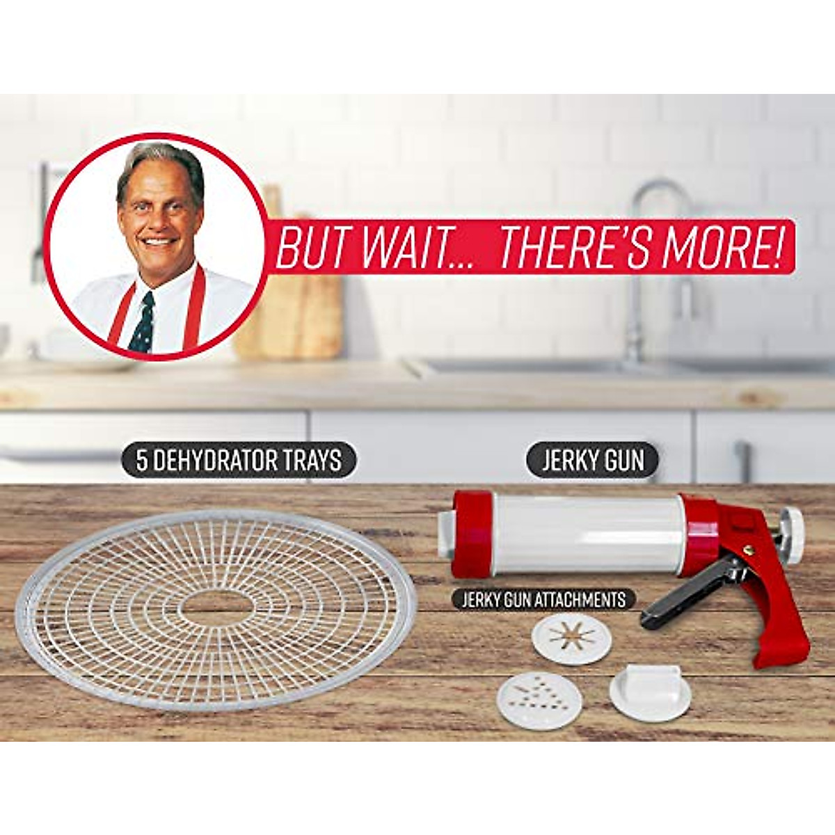 Ronco Beef Machine, 5-Tray Dehydrator with 5-Piece Kit, Food Preserver Quiet Operation, for Turkey, Chicken, Fish, Fruits, Vegetables, Deluxe Black with Jerky Gun