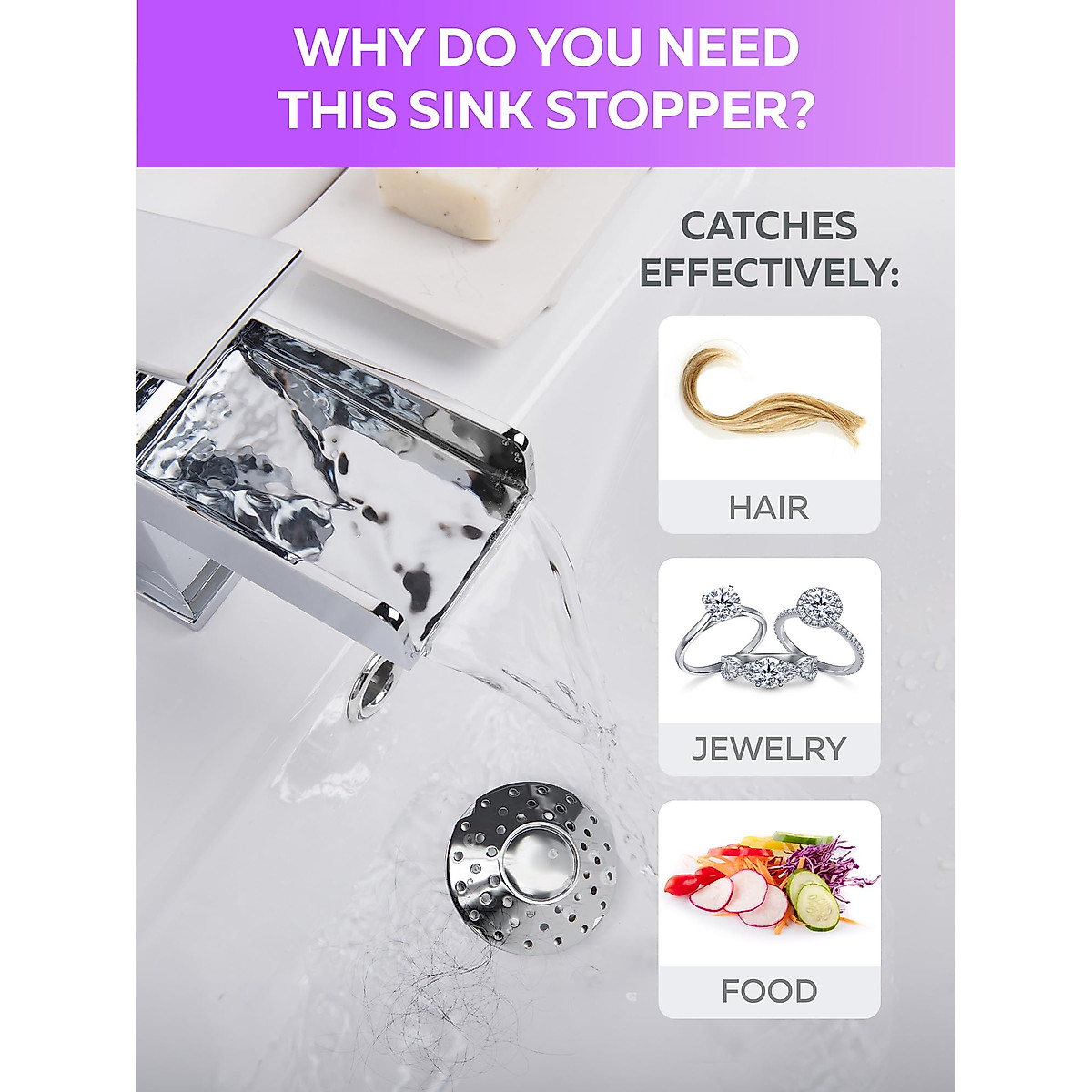 Innovative 2 in 1 Bathroom Sink Stopper Replacement - 1.06"-1.65" Pop Up Drain Stopper - Universal Sink Drain Stopper with Anti-Clogging Filter Basket - Bathroom Sink Plug for Basin Drain Holes