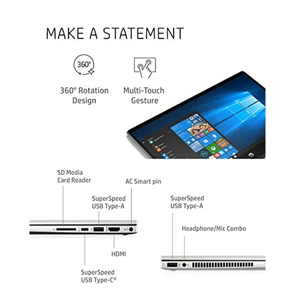 HP Pavilion x360 14 2-in-1 Laptop, 10th Generation Intel Core i5-10210U Processor, 8 GB Ram, 512 GB SSD Storage, 14” Full HD Touch Screen, Windows 10 Home, Backlit Keyboard (14-dh1021nr, 2020)
