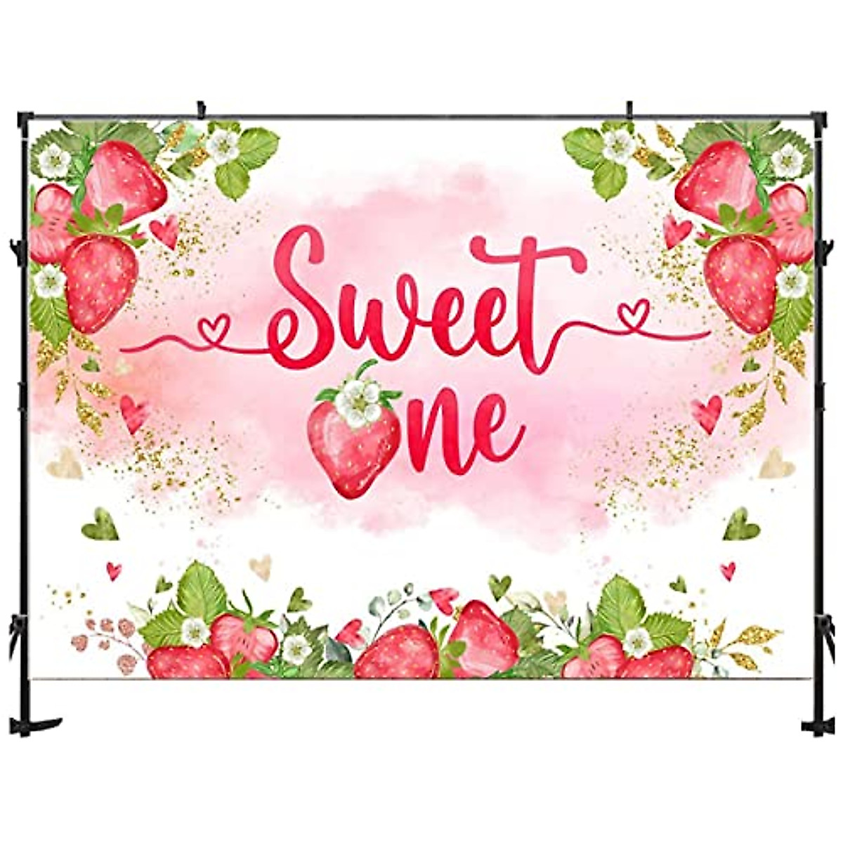 Strawberry Sweet One Girl 1st Birthday Party Decor Background Baby Birthday Backdrop Cake Smash Photo Photography Studio Vinyl (8ft×6ft)
