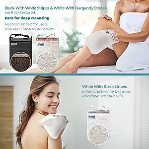 Turkish Exfoliating Gloves – Face & Body Exfoliation Mitts - Bath Hammam Spa Exfoliator Kese Glove - Body Scrub Glove to Remove Dead Skin – Brighten & Soften Skin – 4Pcs (White & Black)