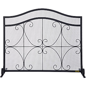 VEVOR Fireplace Screen, 39 x 31 Inch, Double Door Iron Freestanding Spark Guard with Support, Metal Mesh Craft, Broom Tong Shovel Poker Included for Fireplace Decoration & Protection, Black