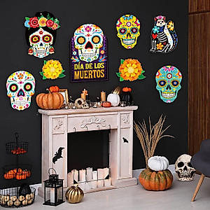 Dia De Los Muertos Decor Day of The Dead Decorations Dia De Los Muertos Sign Day of The Dead Decor Sugar Skull Cutouts Halloween Party Supplies, Set of 25