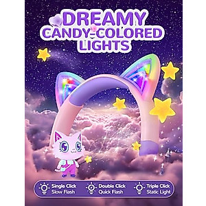 iClever Kids Bluetooth Headphones, Light Up Cat Ear, Safe Volume 74/85dBA,60H Playtime,Bluetooth 5.3,USB C Charging,Wireless Kids Headphones AUX Cord for iPad Tablets School Travel,Meow Cookies-Purple