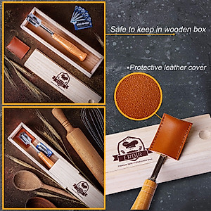 EROIR Hand Crafted Bread Lame Dough Scoring Tool in Wooden Storage Box for Sourdough Bread Baking - Dough Scoring Knife with 10 Extra Blades and a Protective Leather Cover