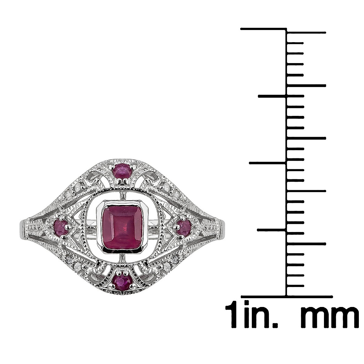 10k White Gold Vintage Style Genuine Ruby and Diamond Ring