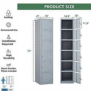 BYNSOE Metal Locker 2 Doors 71" Employees Locker Storage Cabinet Locker School Hospital Gym Locker Requires Assembly (Grey, 2 Doors)