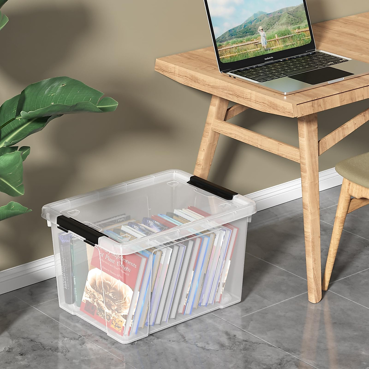 Vadidiya 35 Quart Clear Latch Storage Box with Wheels, 4-Pack Clear Plastic Storage Boxes with Lids