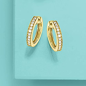 Ross-Simons 0.25 ct. t.w. Diamond Hoop Earrings With Beaded Edge in 18kt Gold Over Sterling