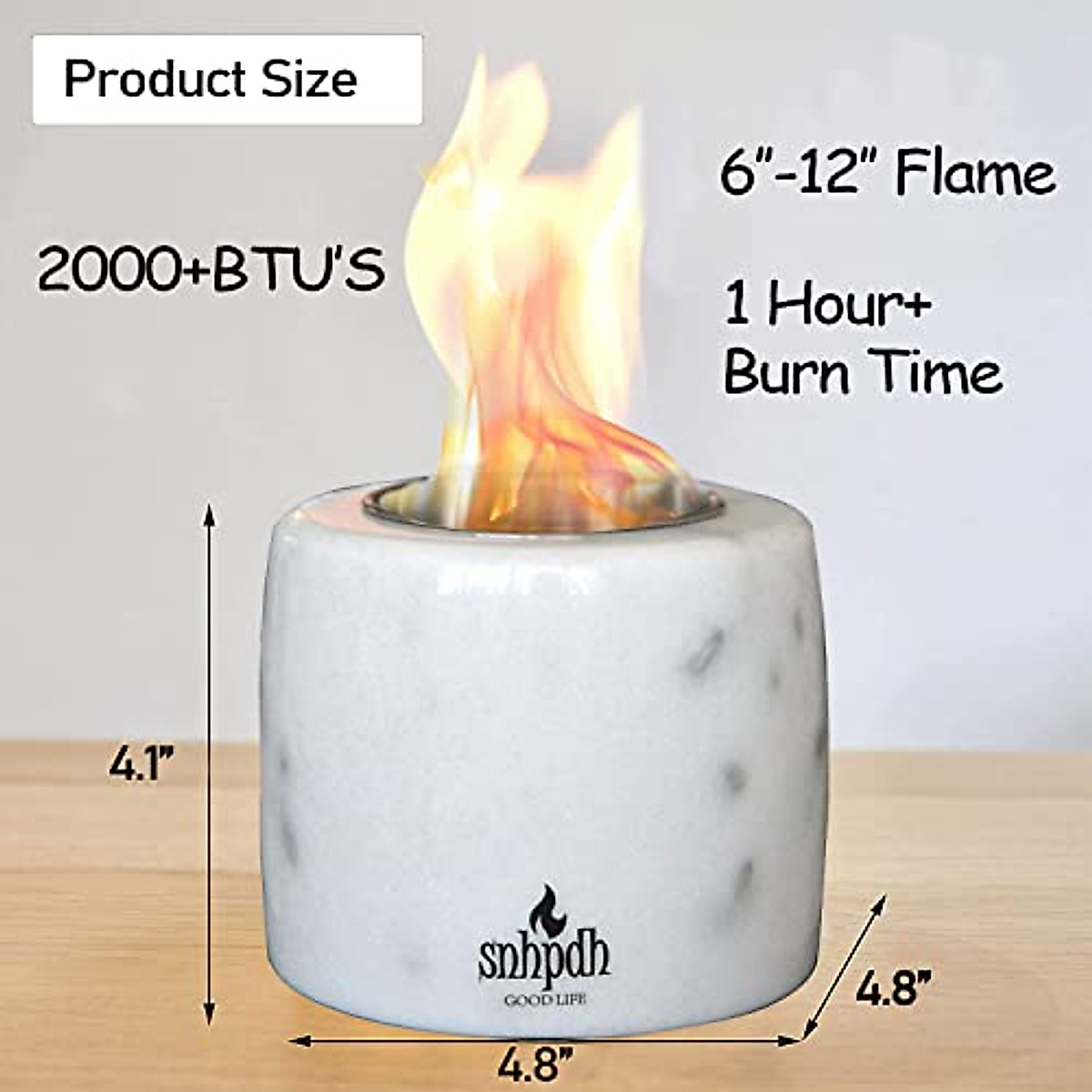 Tabletop Fire Pit, Marble Mini fire Pit, Indoor Outdoor Portable Fire Pit Bowl, Clean Burning Real Flame for Patio Balcony Fire Pit Bowl