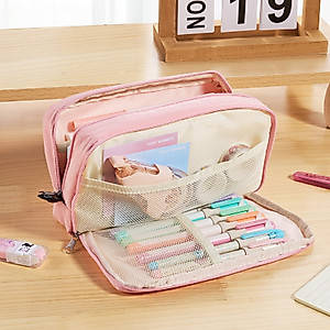 Sooez Large Capacity Pencil Case Pouch, Big Pencil Pouch Bag Box Organizer with 3 Compartment, Portable Pencil Bag Wide Opening, Aesthetic Pen Case, Pencil Cases for Girl Adult School College Supply