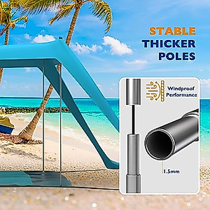 COPFERY Beach Tent Sun Shelter for Family 10x10 FT UPF50+ Windproof Beach Canopy with Mat, Sand Shovel, Ground Pegs and Stability 4 Aluminum Poles, Portable Sun Shelter for Beach, Backyard or Picnics