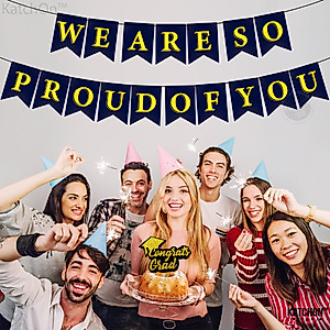 XtraLarge, We Are So Proud Of You Banner - No DIY Required, Graduation Banner | Gold and Blue Graduation Party Decorations 2023 | Blue and Yellow Graduation Backdrop for 2023 Graduation Decorations