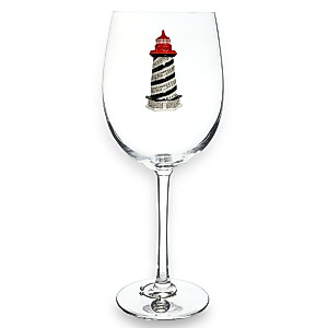 THE QUEENS' JEWELS Lighthouse Jeweled Stemmed Wine Glass, 21 oz. - Unique Gift for Women, Birthday, Cute, Fun, Not Painted, Decorated, Bling, Bedazzled, Rhinestone