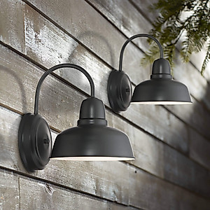 John Timberland Urban Barn Rustic Industrial Farmhouse Outdoor Wall Light Fixtures Set of 2 Black Gooseneck Arm 11 1/4" for Exterior Deck House Porch Patio Outside Garage Front Door Garden