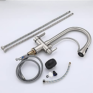 HUAHUALALA Kitchen Sink Faucet with Pull Down Sprayer 2 Handle 3 in 1 Water Filter Purifier Faucets, Brass Drinking Water Faucet Reverse Osmosis Faucet Brushed Nickel