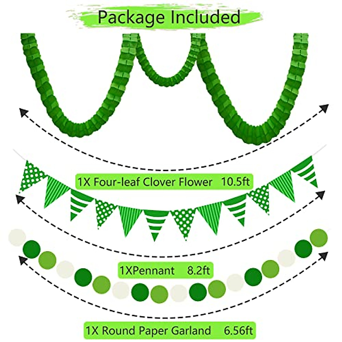 Green Party Decorations - Green Hanging Triangle Flags Banner Round Garland Four-Leaf Clover Garland Paper Fans Balloons for Men Women Birthday St Patrick's Day Decorations Graduation Baby Shower