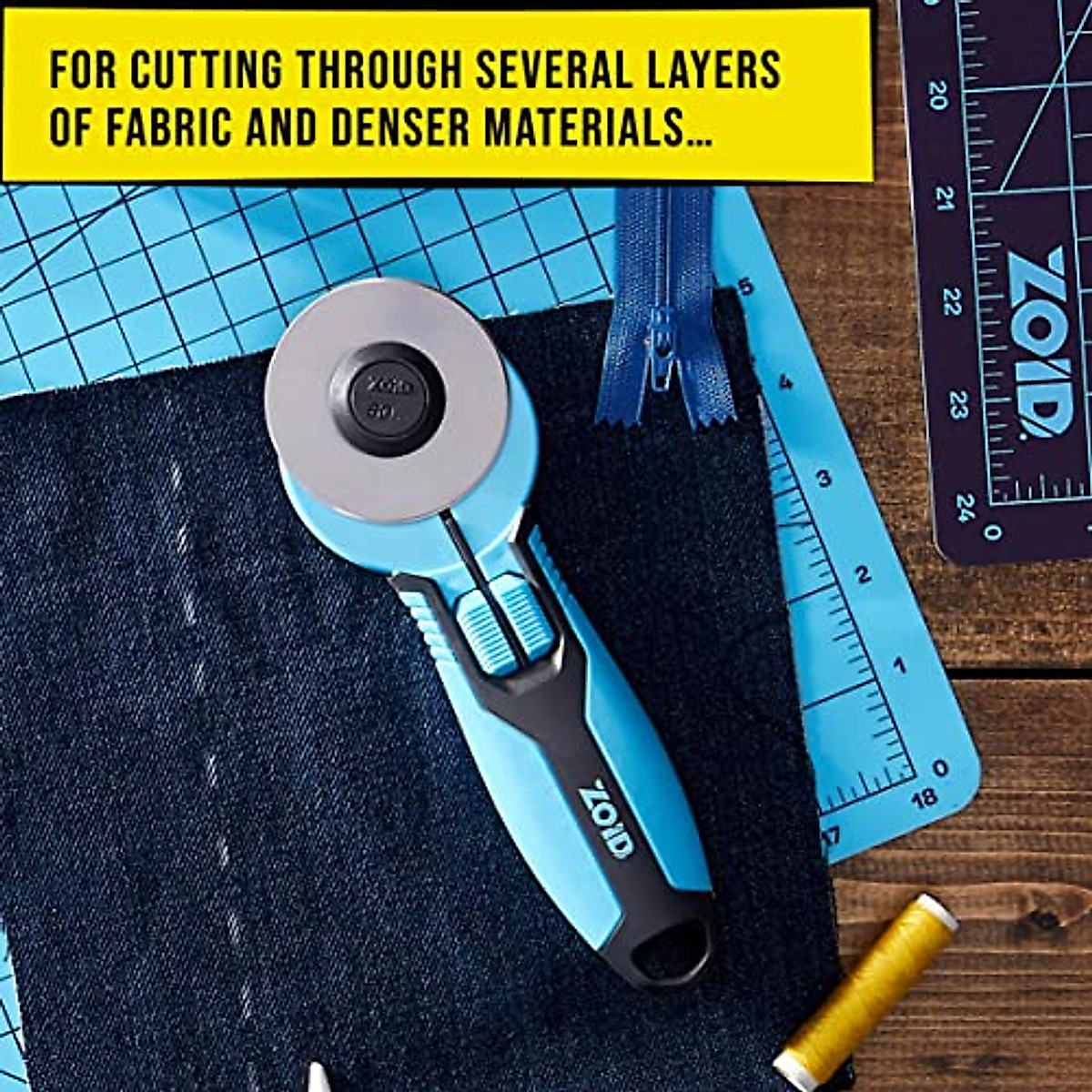 Zoid 60mm Rotary Cutter with Grip, Fabric Cutter Wheel, Rotary Cutter Blade, Craft Cutting Tool, Freehand Tool For Dense Fabrics,Denim, Corduroy and Multiple Projects, Soft-Touch Handle