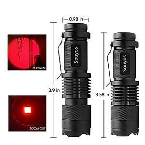3 Pack Red Light Flashlight,3 Modes Red Led Flashlight,Zoomable Long Range Red Hunting Light Red Flashlight Torch with Clip for Hunting,Detector,Night Observation, Night Detecting-Black House