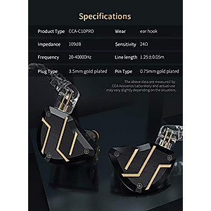 CCA C10 Pro in-Ear Earphone, HiFi Stereo in-Ear Monitor High Resolution Earbud Headphone, 4BA+1DD Five Driver in-Ear Earphones with C Pin Detachable Cable (No Mic, Purple)