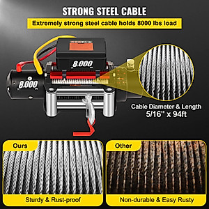 VEVOR Electric 8000lb Load Capacity Compatible with Jeep Truck SUV 94ft/28.6m Cable Steel 12V Winch with Wireless Remote Control, Powerful Motor for ATV UTV Off Road Trailer, Black