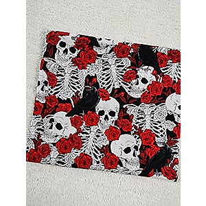 PUMCRAFT Sewing Fabric 4pcs 30 X 25cm Rose Skeleton Skull Cotton Fabric Floral Ghost Halloween Sewing Clothing Tissue Telas Textile Patchwork Bundle DIY - 30cm X 25cm Fabric Patchwork Craft