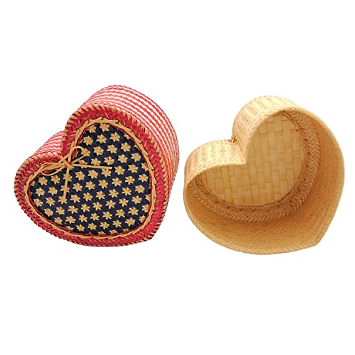 Bamboo Sticky Rice Serving Basket 6.2 x 5.2 Inch, Kratip, Intricately Woven Container, Heart-Shaped, Elephant Weave Pattern, Blue, Thailand Handmade, Dyed with Natural Based (American Flag)