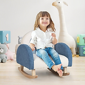 HONEY JOY Toddler Rocking Chair, Kids Rocker Chair with Solid Wood Frame & Plush Fabric, Kids Furniture Sofa w/Anti-Tipping Design, Toddler Couch for Kids Room, Playroom, Nursery, Bedroom (Blue)