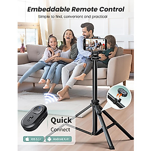 71'' Phone Tripod & Selfie Stick, Tripod for iPhone with Detachable Remote, Portable Phone Tripod Stand for Video Recording, Travel Tripod for Cell Phone, Compatible with Smartphones, DSLR