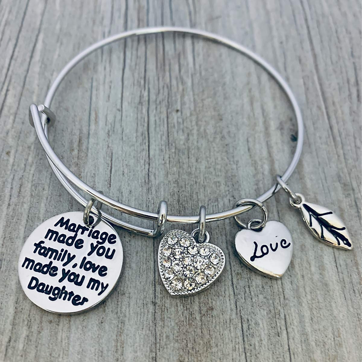 Daughter In Law Gift, Wedding Bracelet Gift for Bride Step Daughter Gift New Daughter Bracelet Jewelry from Mother in Law Bonus Daughter (Love made you our Daughter) Bonus Daughter