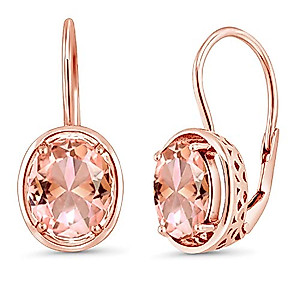 Gem Stone King 18K Rose Gold Plated Silver Peach Nano Morganite Earrings For Women (4.00 Ct Oval 9X7MM)