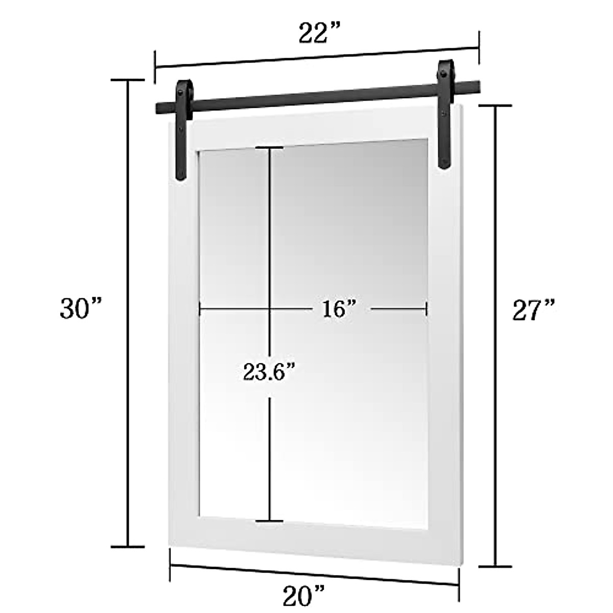 Clavie Farmhouse Wall Mirror Rustic Horizontal Wood Framed Bathroom Mirror, Barn Door Style Decorative Mirrors, 22"x30" White