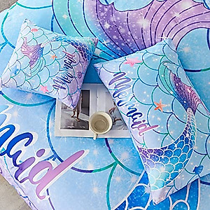 RYNGHIPY 6Pcs Mermaid Tail Comforter Set for Kids Girls, Mermaid Fish Scale Bed in a Bag Twin Size, Sparkle Teal Purple Rainbow Bedroom Decor Bedding Set