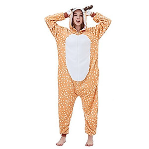ABENCA Women Deer Onesie Pajama Reindeer Costume Adult Animal Halloween Christmas Cosplay Fawn Onepiece, XL