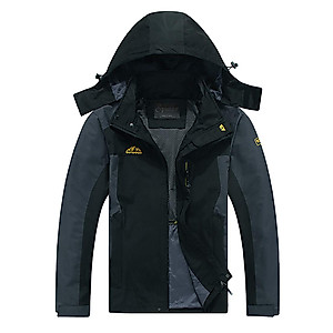 Spmor Men's Outdoor Sports Hooded Windproof Jacket Waterproof Rain Coat Black XX-Large